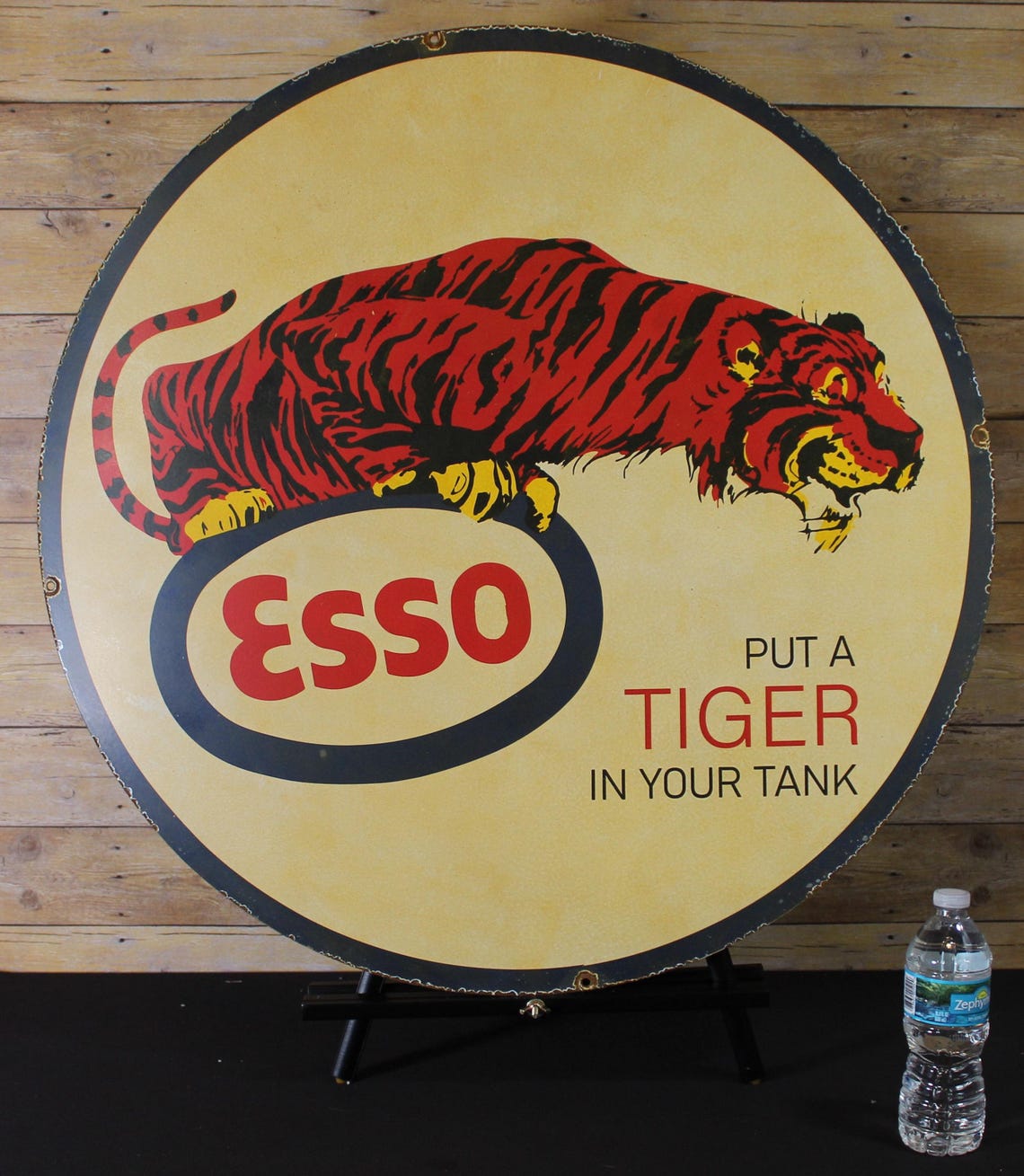XL Vintage Porcelain Enamel Sign Esso Tiger Exxon Oil Gasoline - Etsy