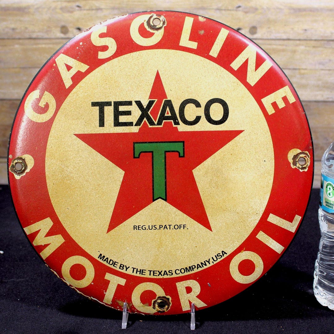 Vintage Texaco Gasoline Porcelain Sign Texas Lone Star 12in Round Metal ...