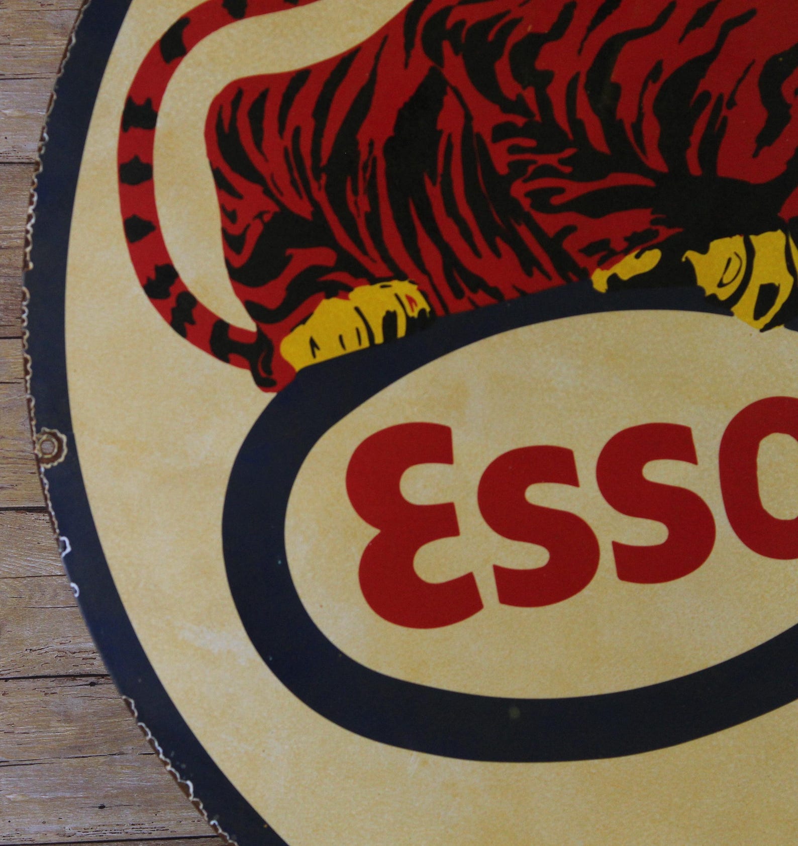 XL Vintage Porcelain Enamel Sign Esso Tiger Exxon Oil Gasoline - Etsy