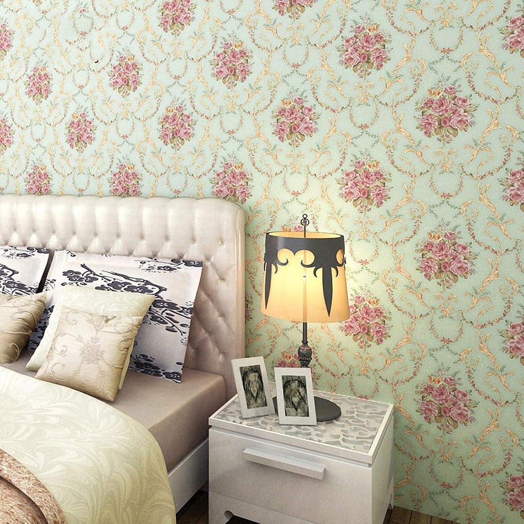Sage Green Botanical Wall Sticker, Damask Floral Wallpaper, Peel and ...