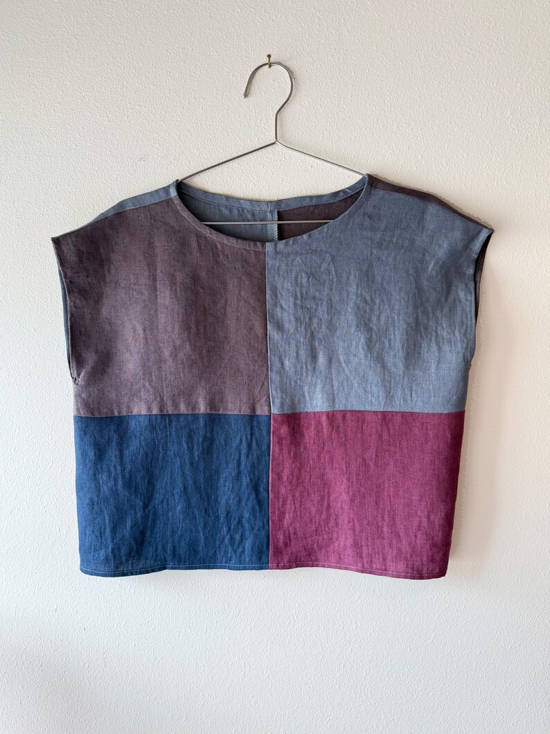 Colorblock - Boxy Top, Hip Length, Wide Neck, Cap Sleeve - Linen Top - Etsy