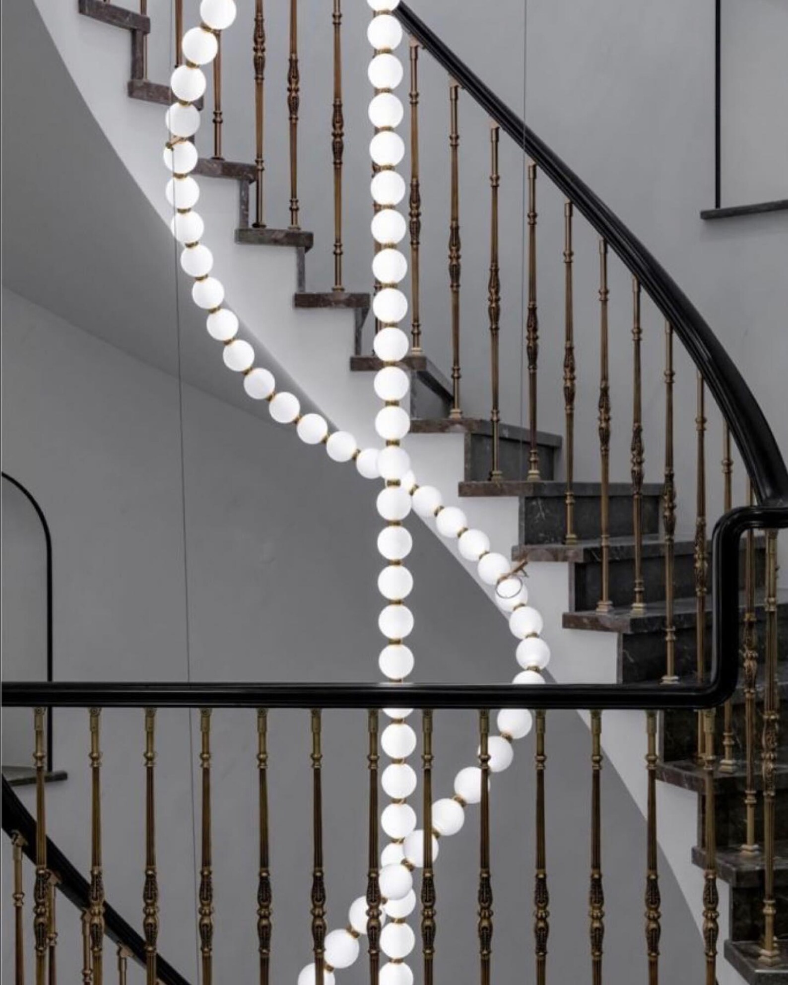 Pearl Necklace Pendant Light, Modern Brass Milky Glass Pendant ...