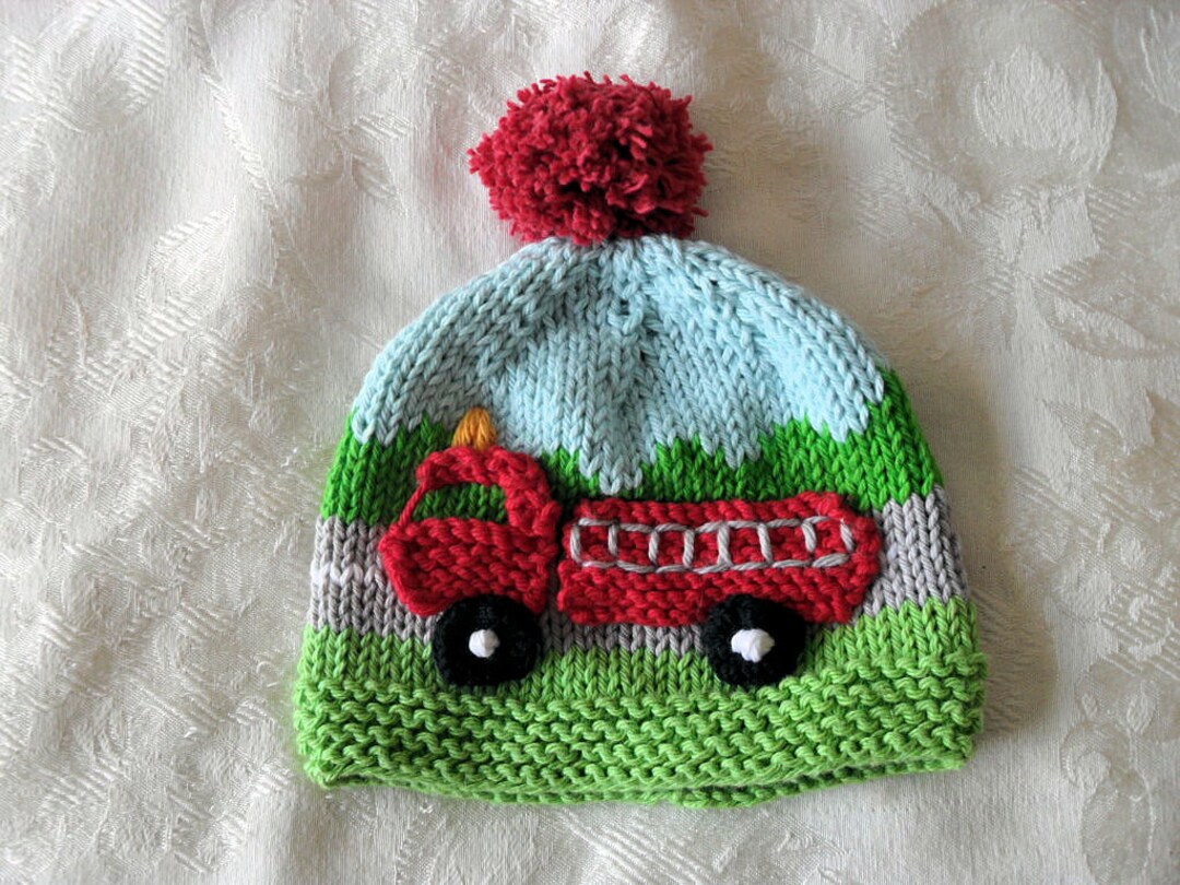 Knitted Baby Hat Knit Baby Cap Knitted Baby Beanie Knitted Fire Engine ...
