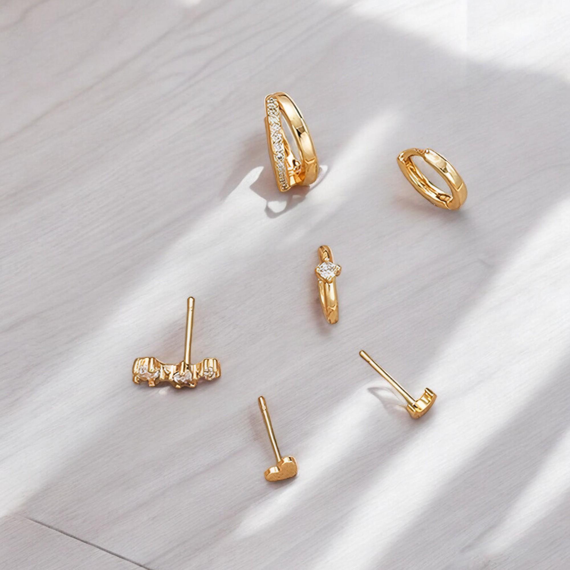 Pierced Earring Set Gold Stacking Earring Hoops Minimal Ear Stack for ...