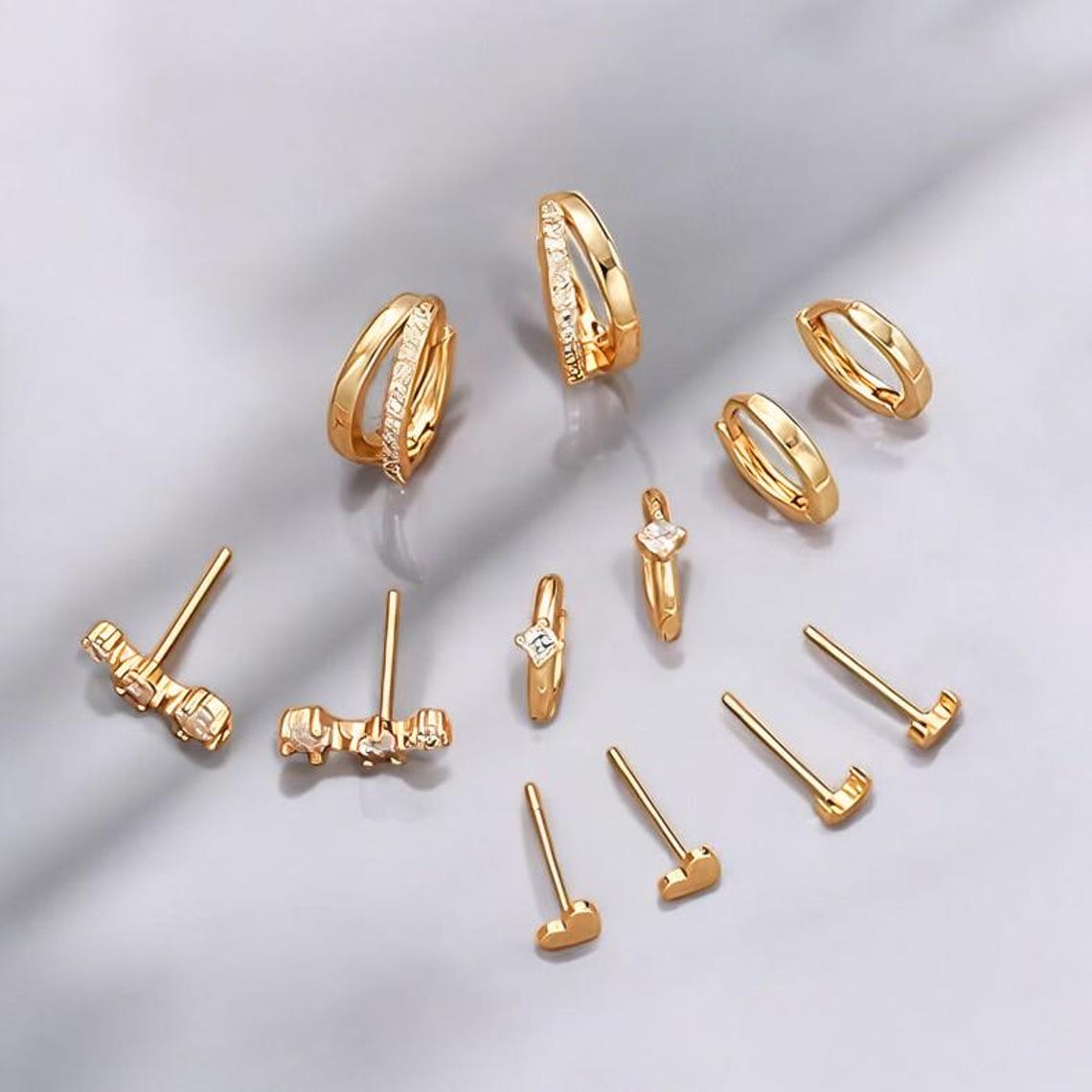 Pierced Earring Set Gold Stacking Earring Hoops Minimal Ear Stack for ...