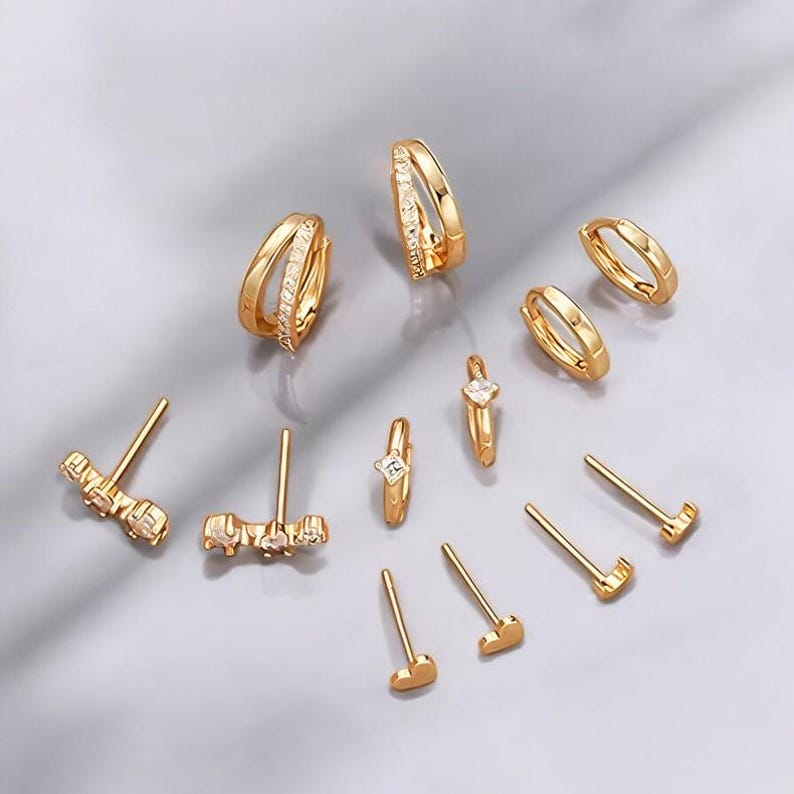 Pierced Earring Set Gold Stacking Earring Hoops Minimal Ear Stack for ...