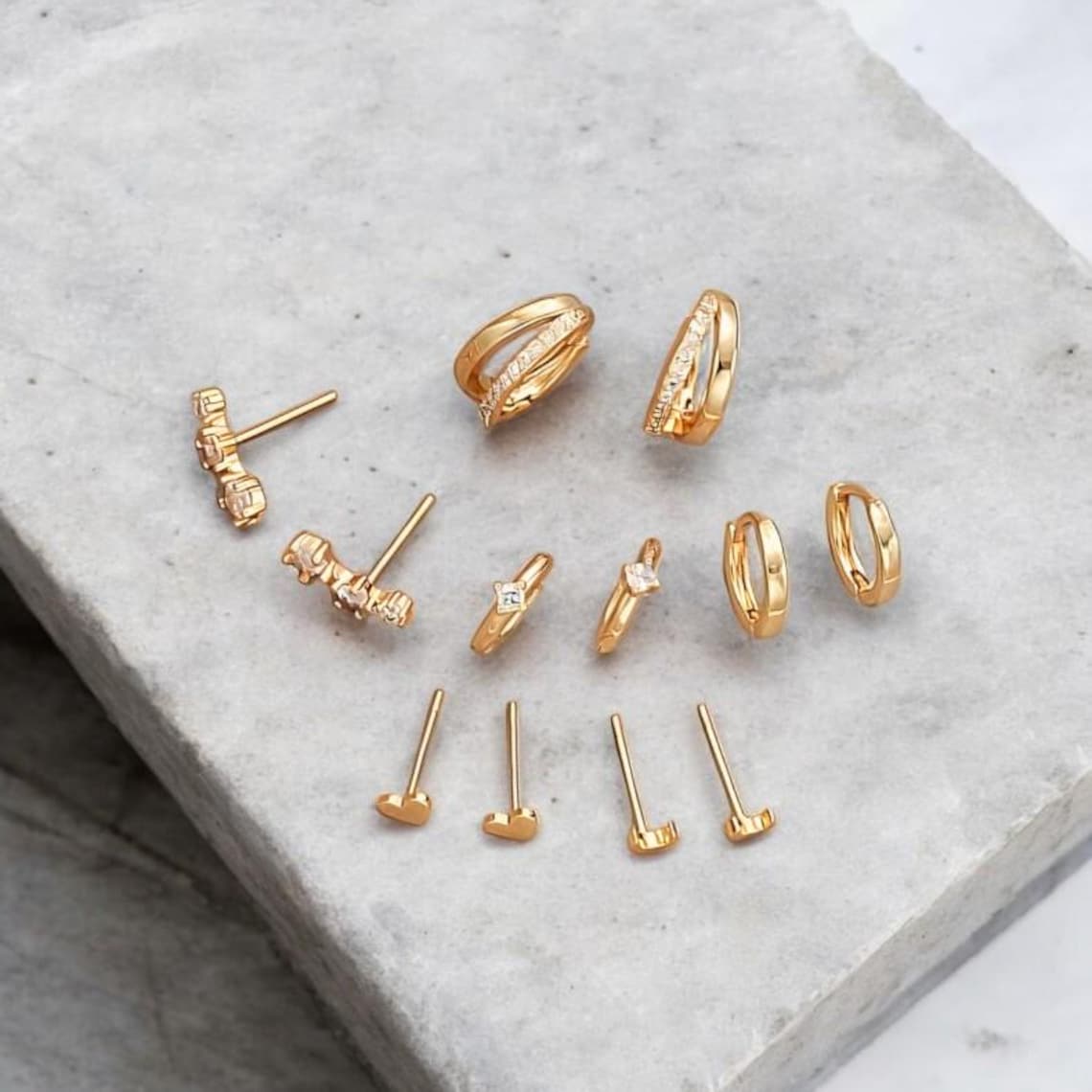 Pierced Earring Set Gold Stacking Earring Hoops Minimal Ear Stack for ...