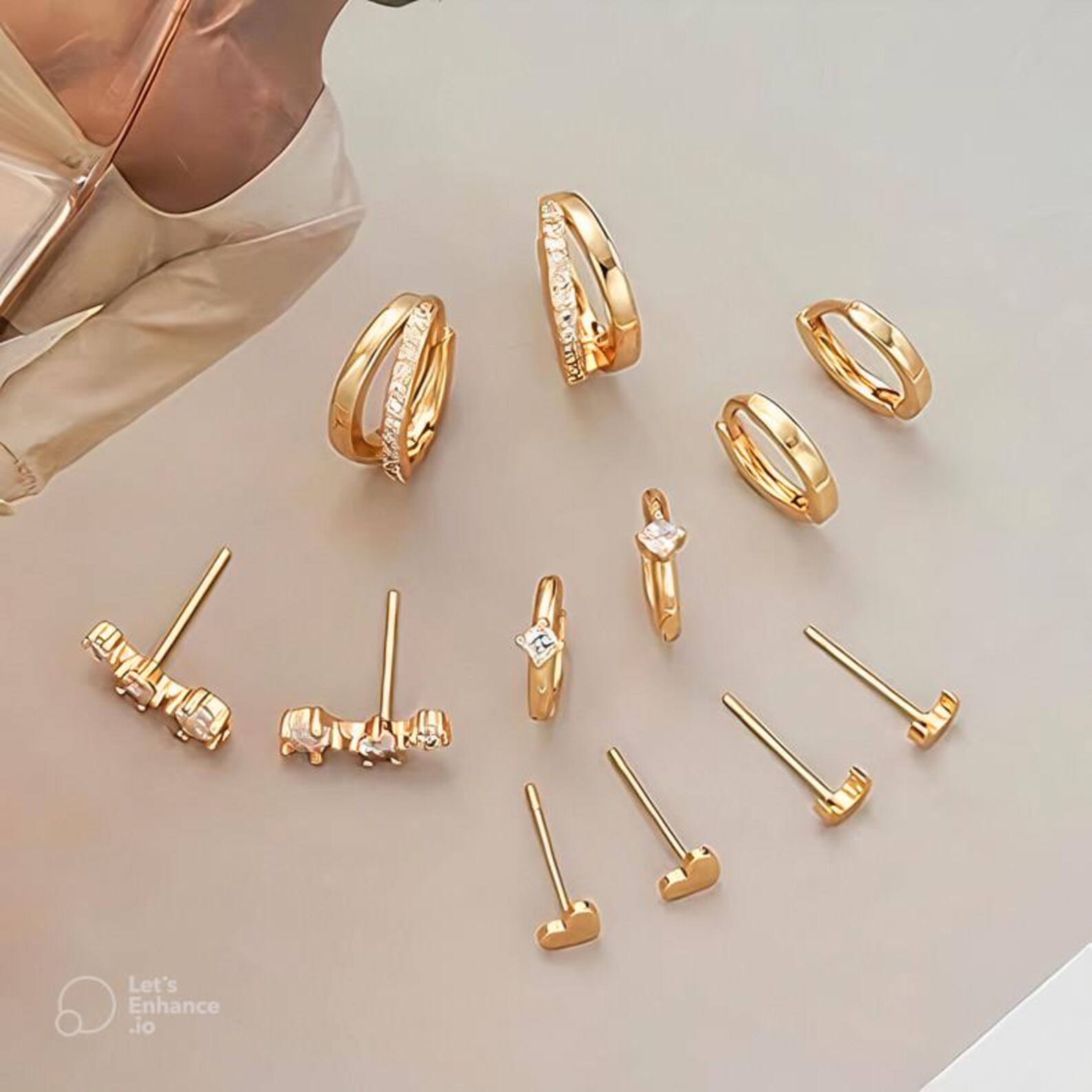 Pierced Earring Set Gold Stacking Earring Hoops Minimal Ear Stack for Multiple Piercing Earring ...