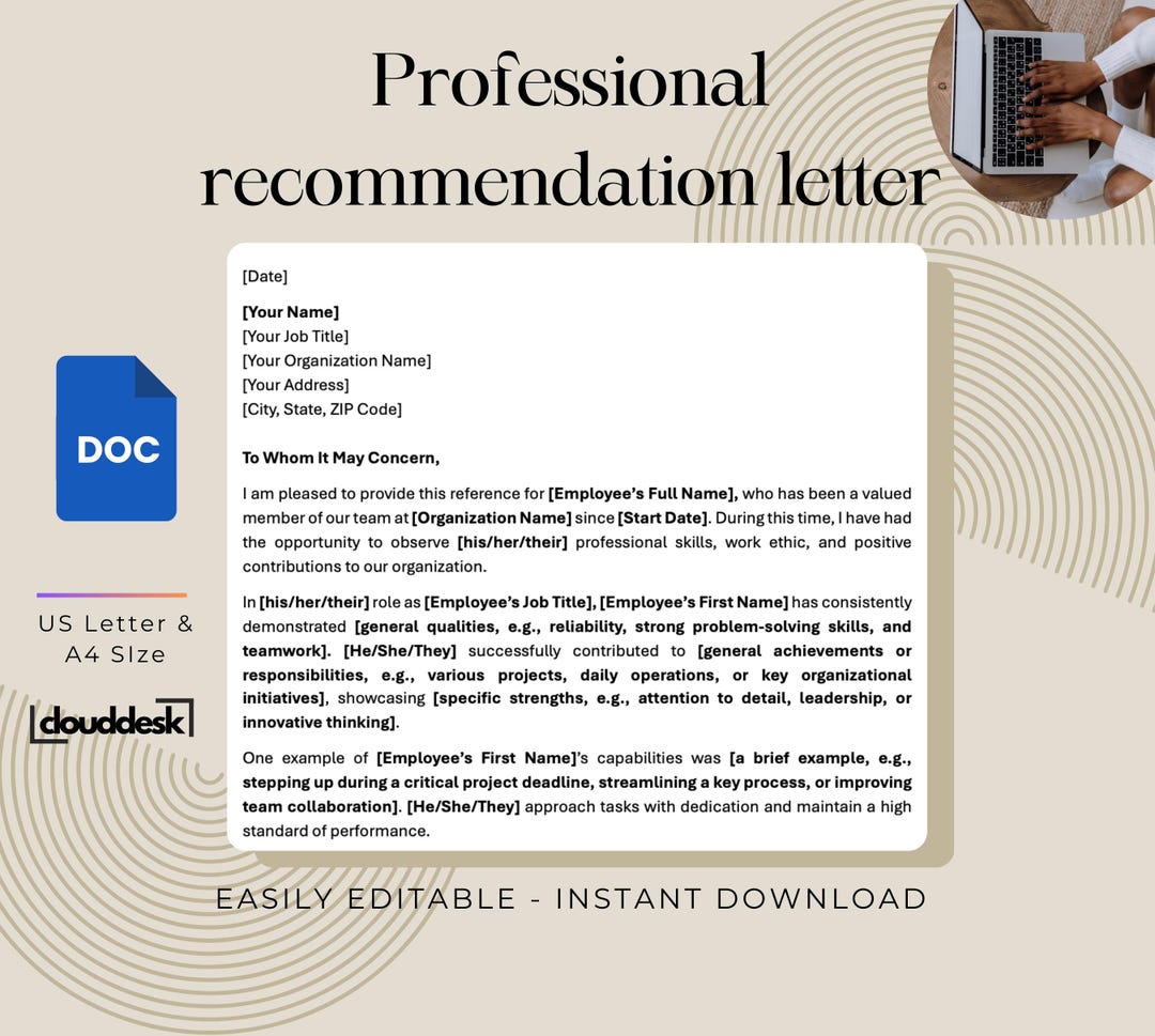 Personal Recommendation Letter Template: Professional Job Reference ...