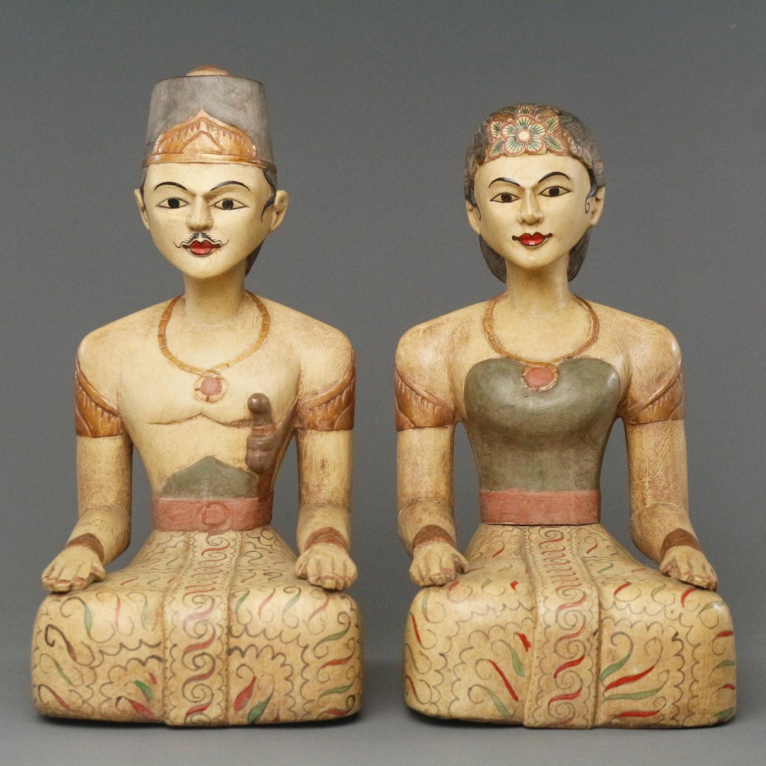 Vintage Javanese Loro Blonyo Wedding Statues | Handcarved Wooden Couple ...
