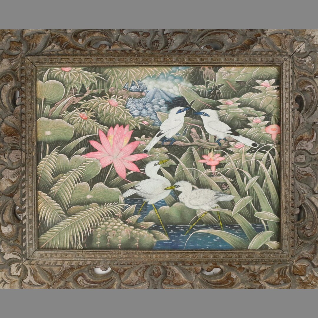 Balinese Birds & Landscape Canvas Painting | Handpainted Nature Scene ...