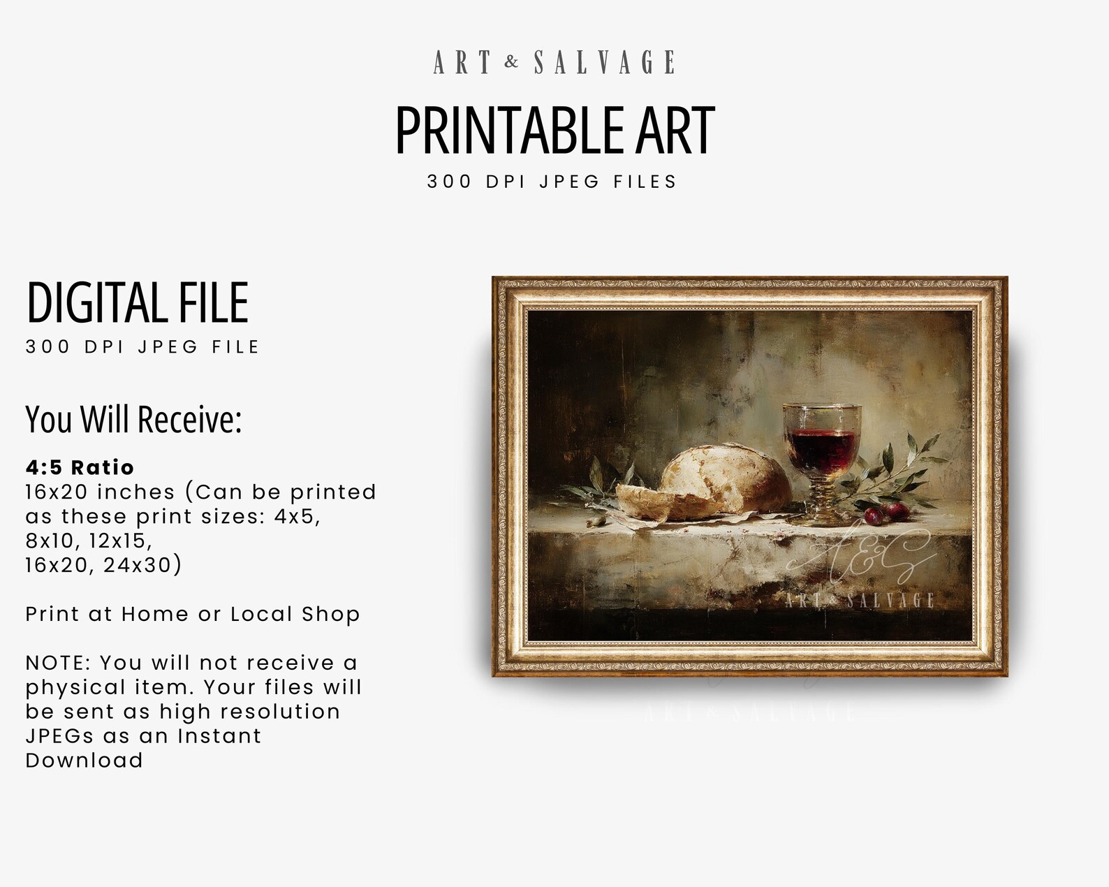 Christian Communion Still Life Printable Art | Bread of Life Scripture ...