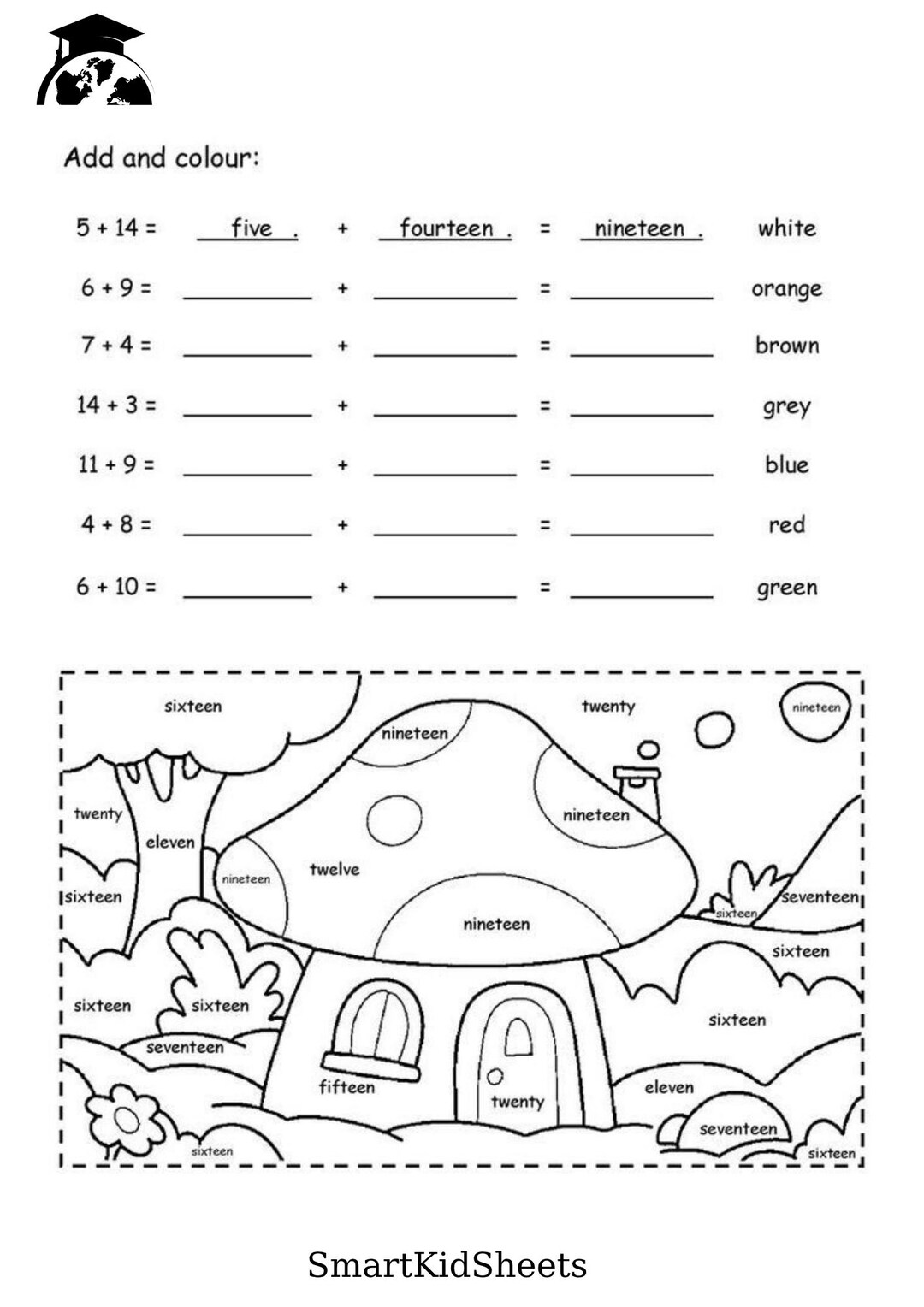 Addition and Color by Number Worksheet - Etsy