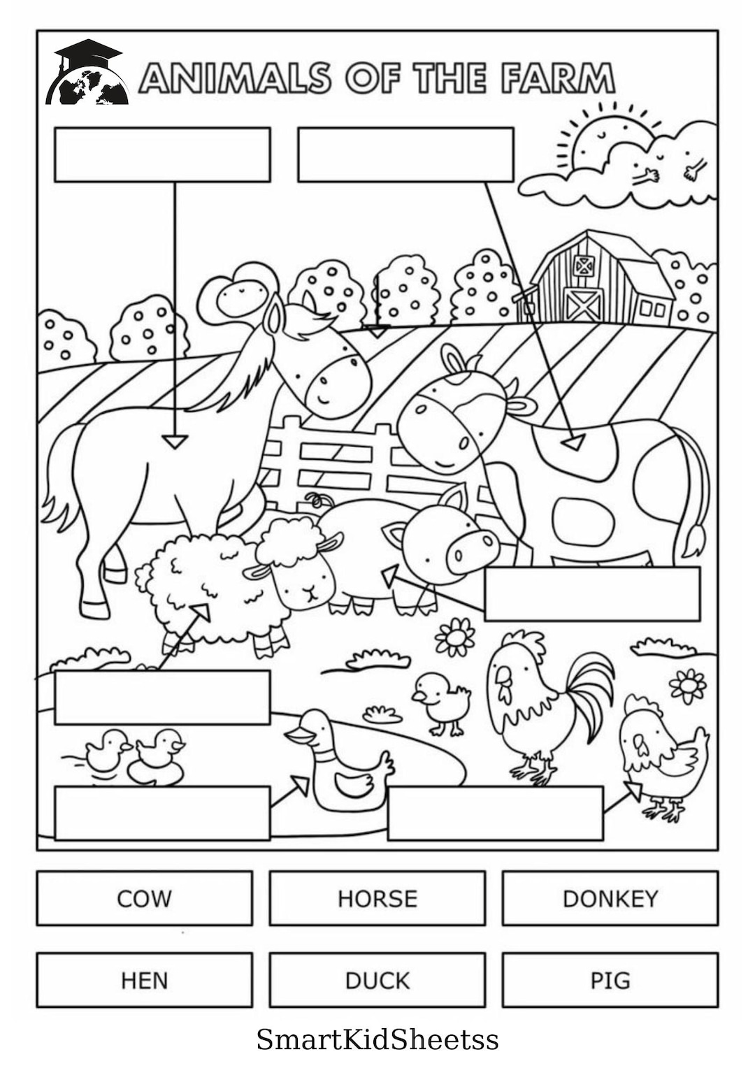 Farm Animals Worksheet for Kids - Etsy