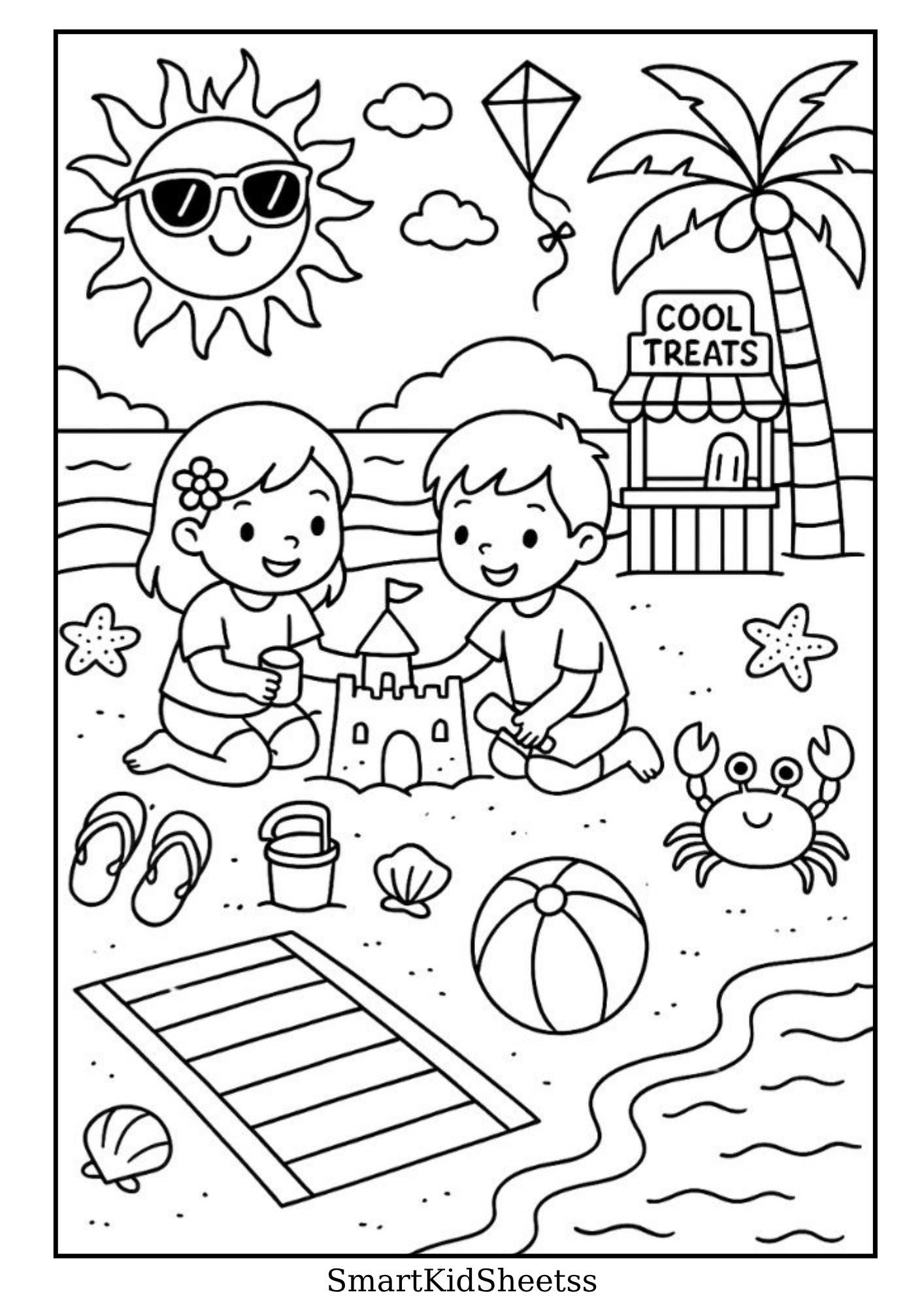 Summer Beach Coloring Page for Kids - ESL Activity - Etsy