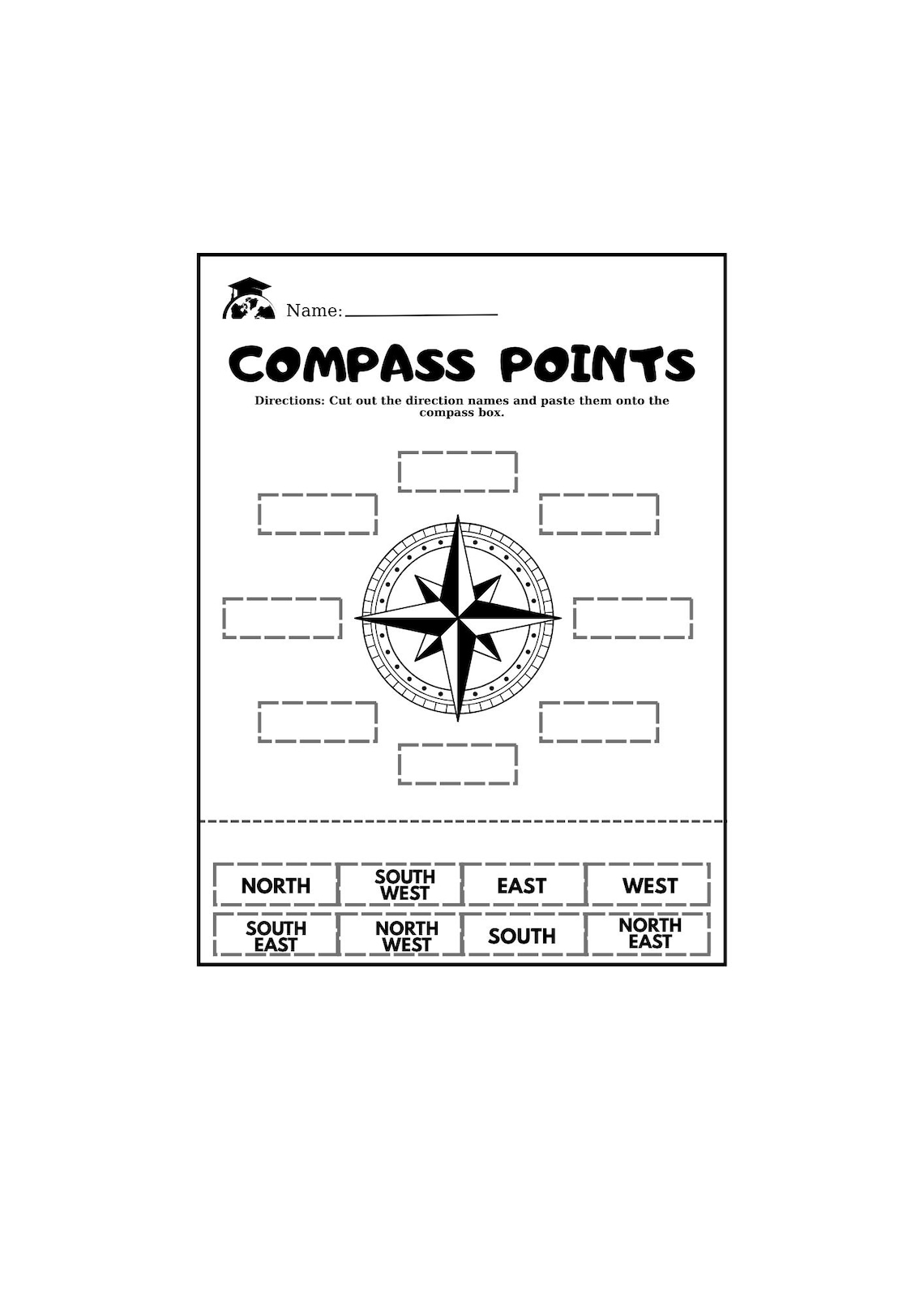 Compass Directions Cut and Paste Worksheet , Cardinal and Intermediate ...