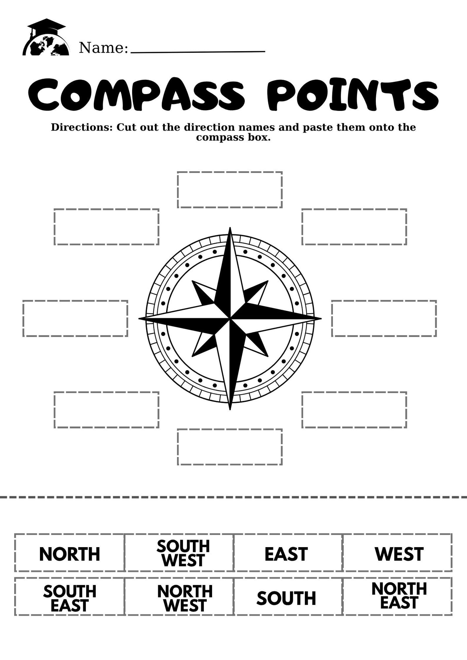Compass Directions Cut and Paste Worksheet , Cardinal and Intermediate ...