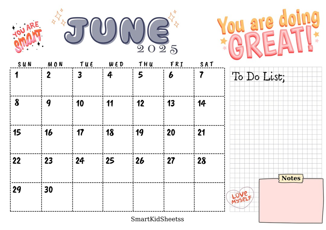 Free Printable June 2025 Kids Calendar - Etsy