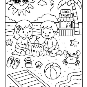 Summer Beach Coloring Page for Kids - ESL Activity - Etsy