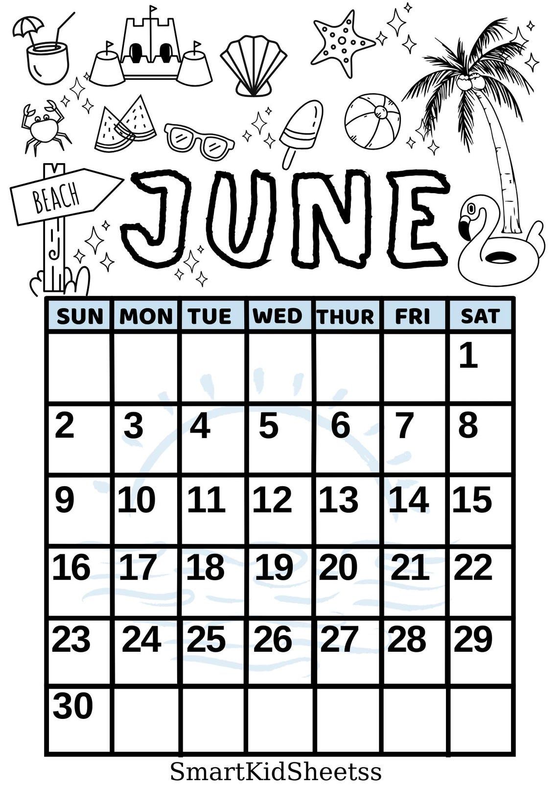 Free Printable June 2025 Coloring Calendar for Kids - Etsy