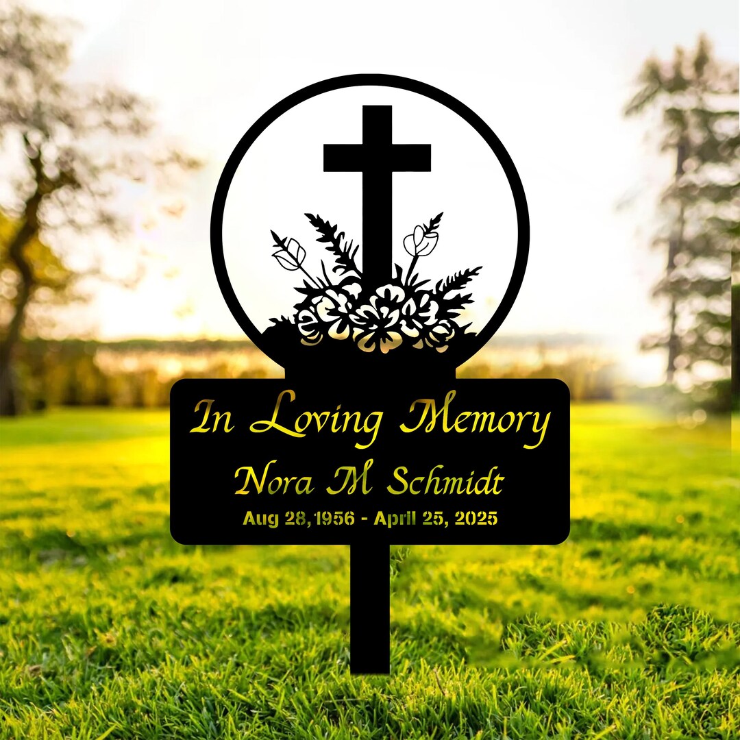 Personalized Memorial Cross Stake,custom Cross Memorial Metal Stake,in ...