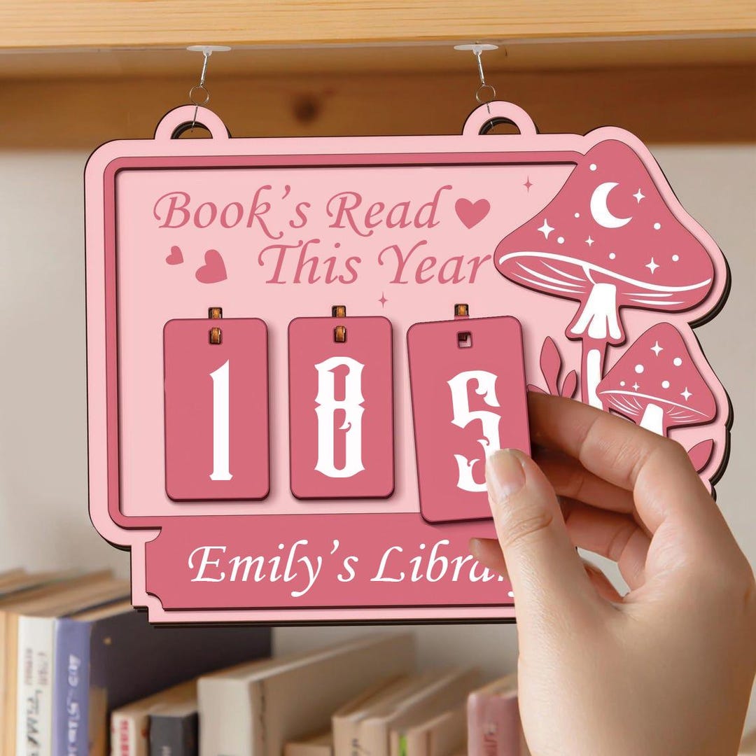 Books Read This Year Tracker, Wooden Book Counter Display for Bookshelf ...