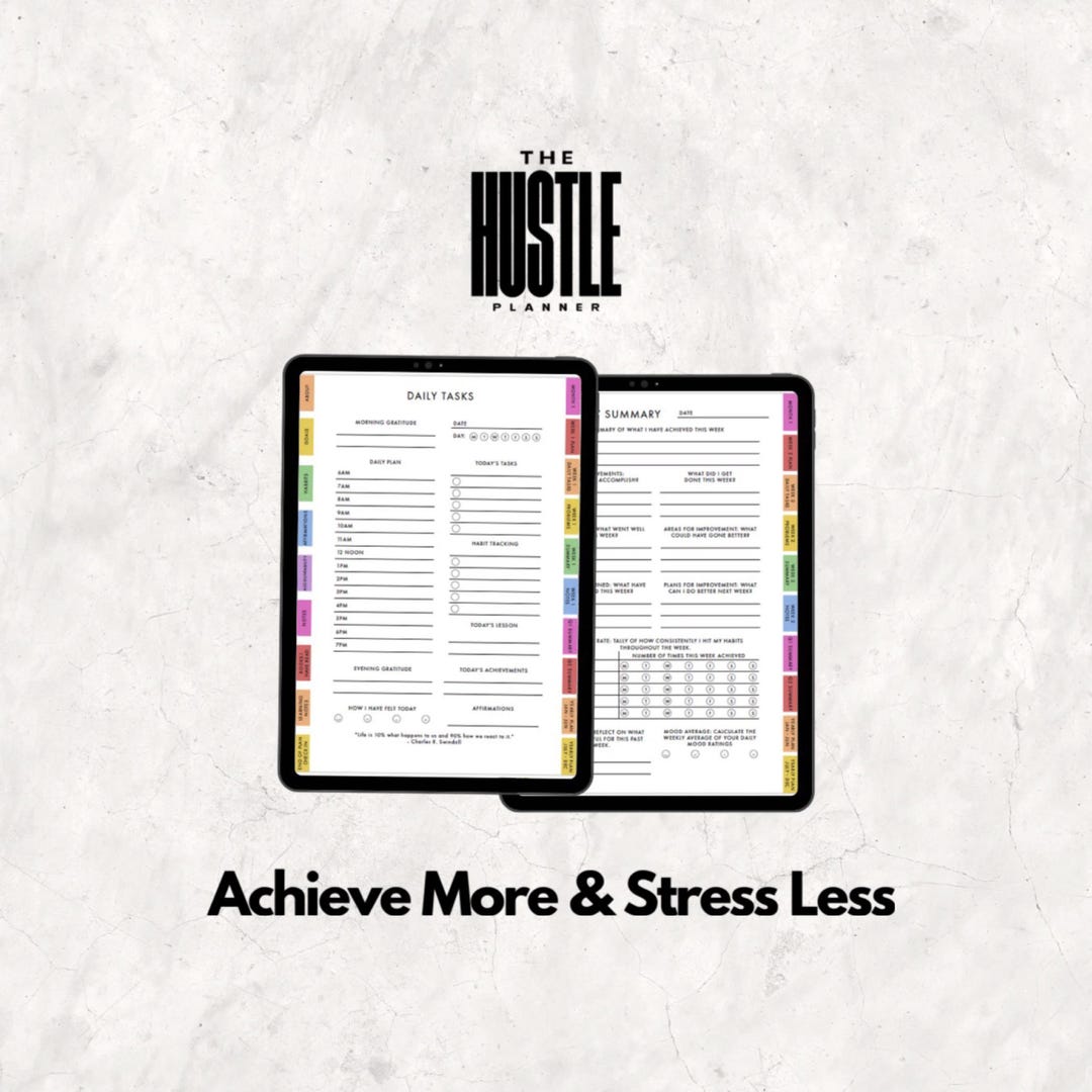 The Hustle Planner: Achieve More & Stress Less (PDF Version) - Etsy