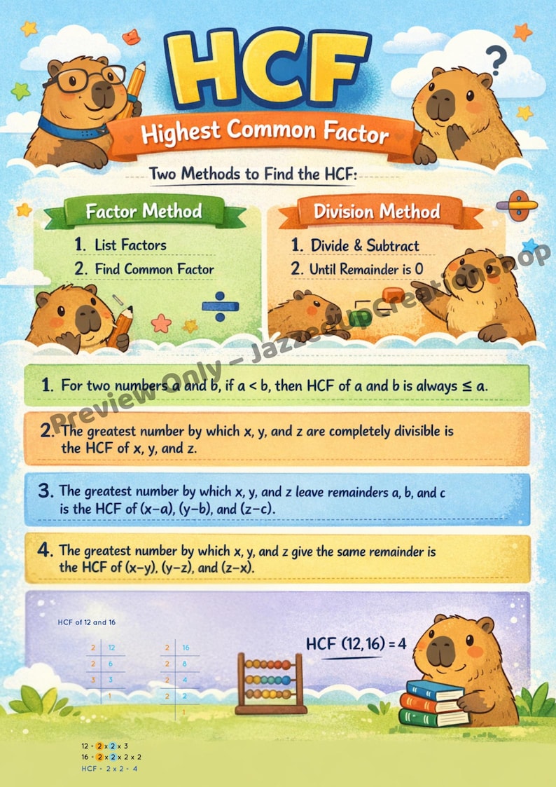 LCM & HCF Worksheets for Kids | Capybara Math Worksheets | Printable ...