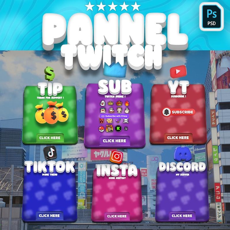 Twitch Panels - Colorful - Stream Panels | TIP, SUB, Youtube, Tiktok ...