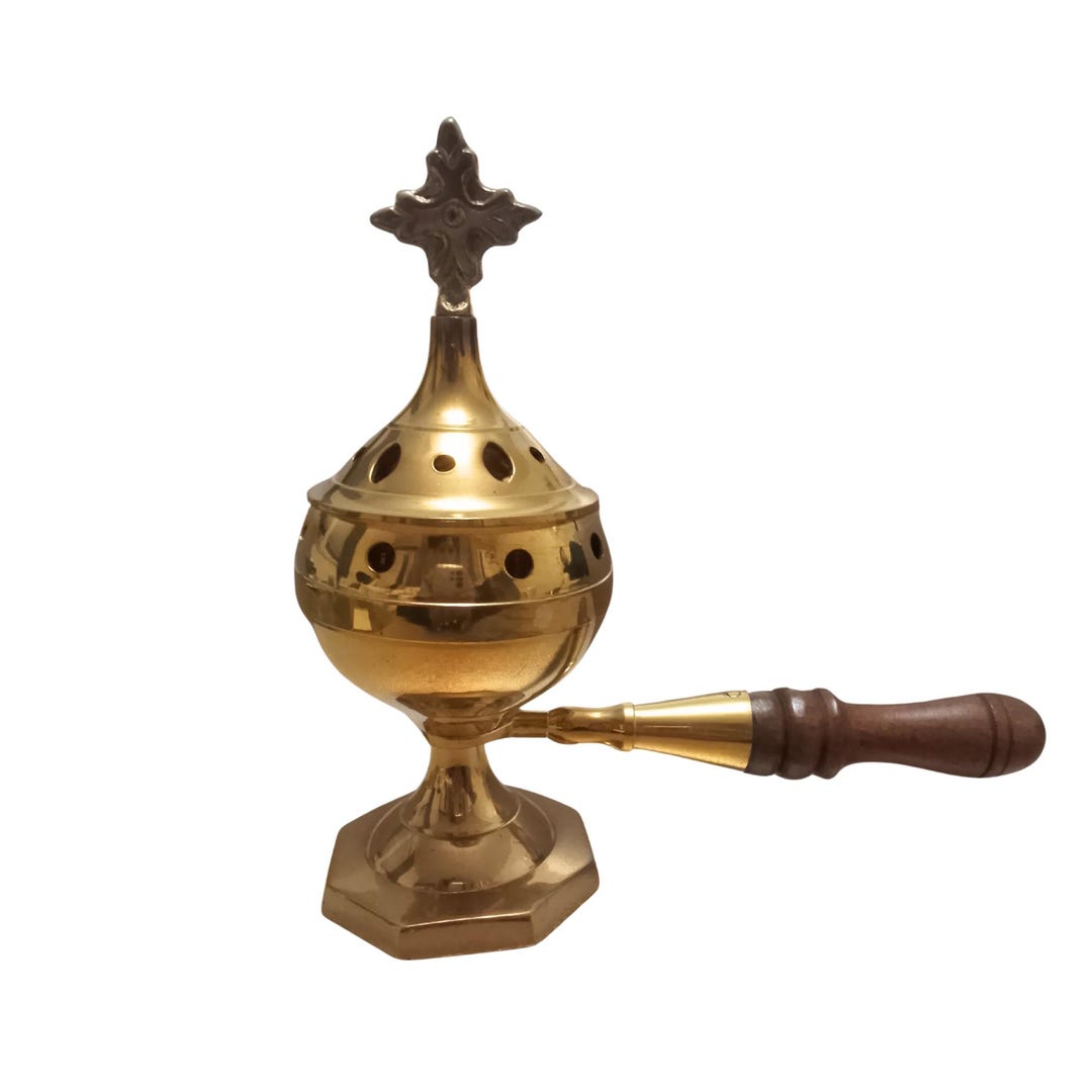 Brass Incense Burner With Wooden Handle | Portable Censer | Orthodox ...