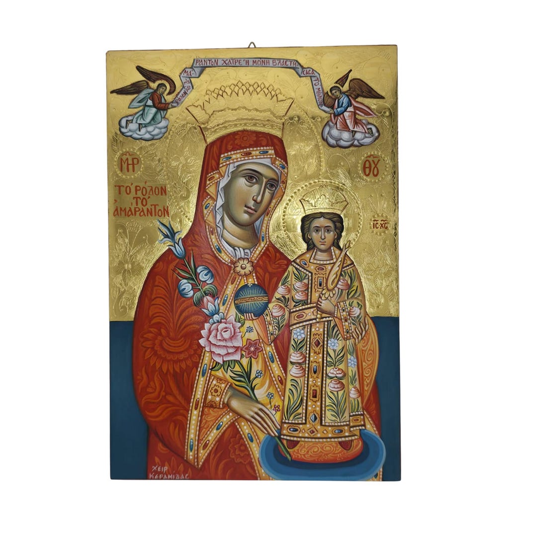 Hand-painted Madonna and Child "the Unfading Rose" – Orthodox Icon on ...