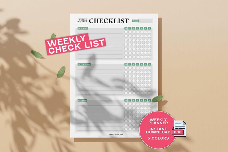 Weekly Checklist Planner - Printable PDF - A4 Download - Etsy