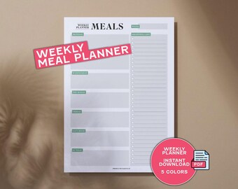 Weekly Meal Planner With Grocery List| Printable | 7 Day Menu Plan ...