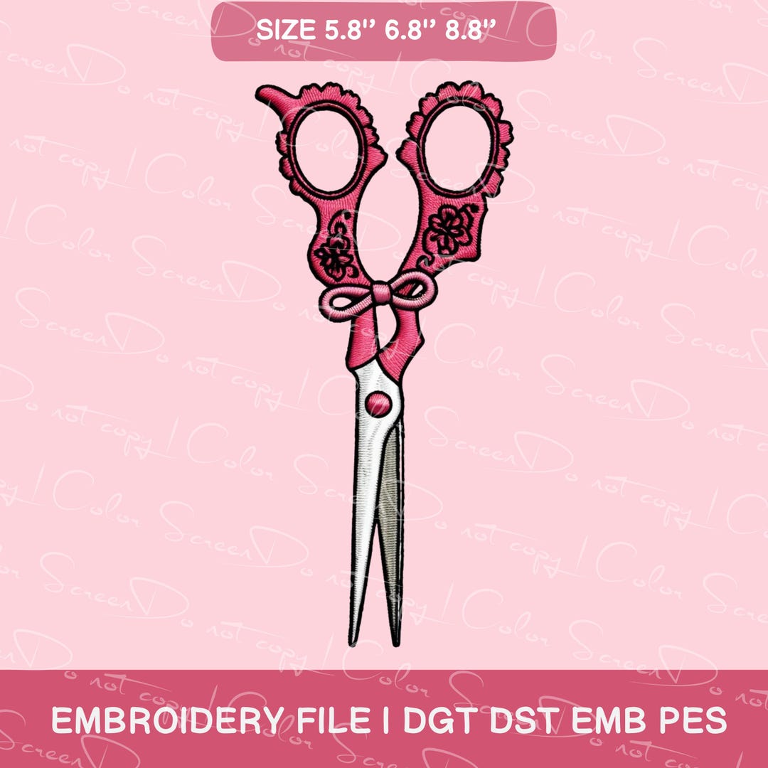 Floral Pink Scissors Embroidery Design /perfect for Hairdressers ...
