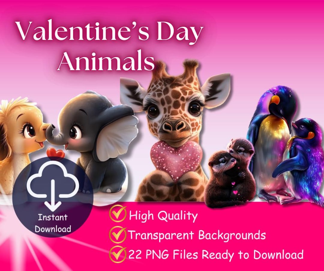 Valentine’s Day Animals Clip Art | Cute Animal Pngs | Digital Download ...