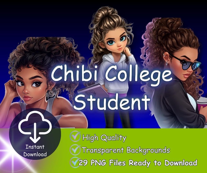 Chibi College Student Clipart: 29 PNG Stickers (digital Download) - Etsy