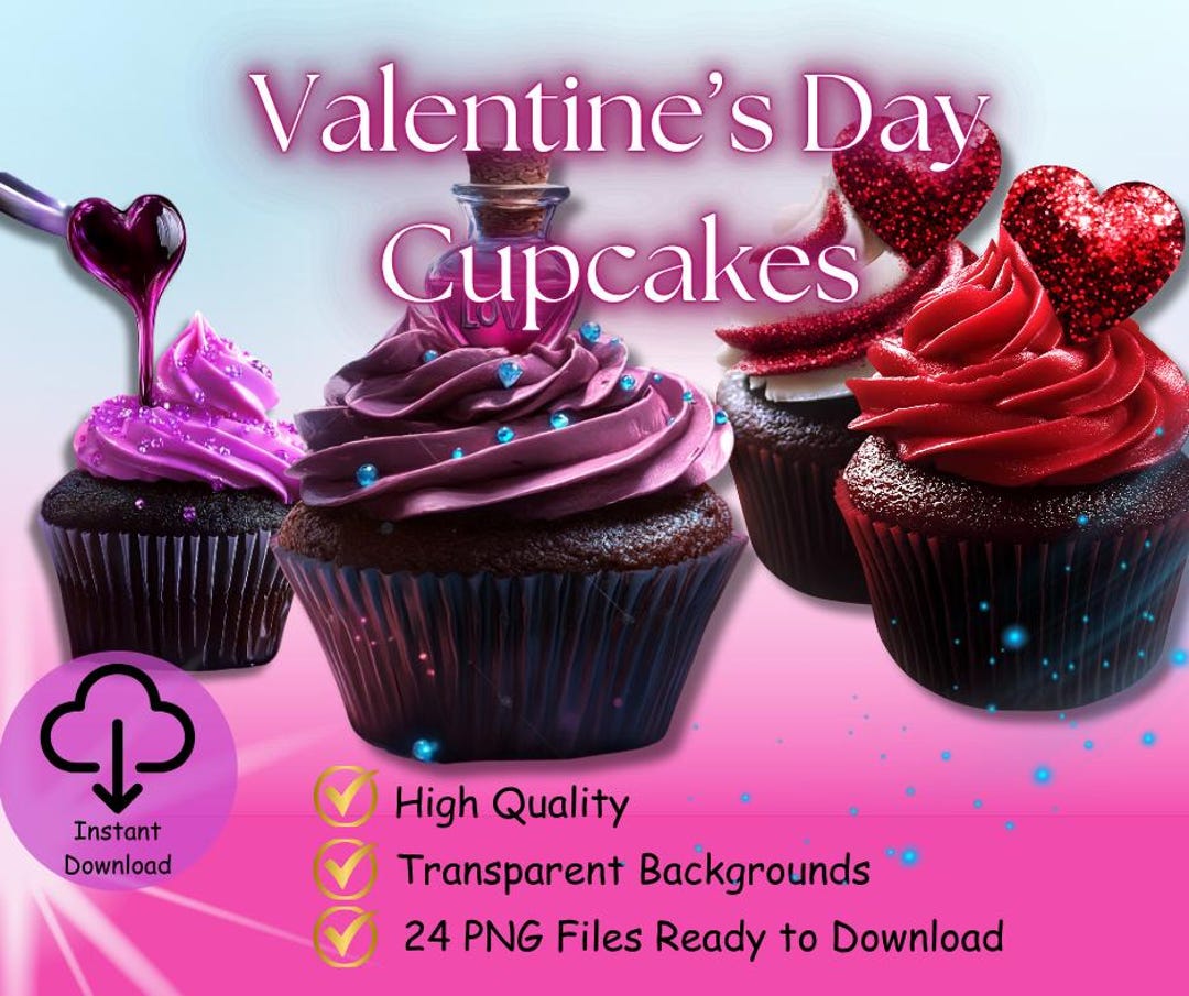 Valentine’s Day Cupcake Clip Art | Sweet Dessert Pngs | Digital ...