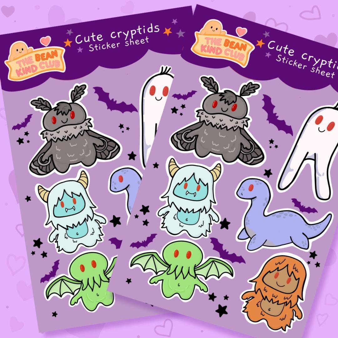 Cute Cryptids Sticker Sheet, Mothman, Cthulhu, Loch Ness, Monster ...