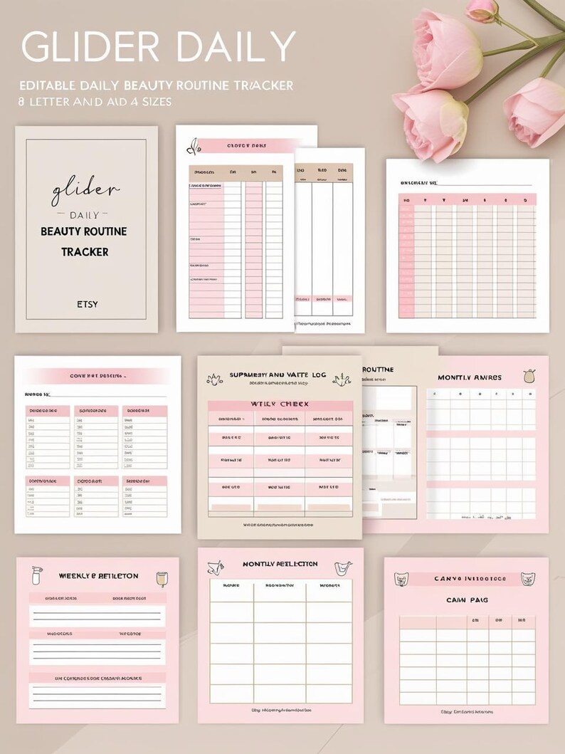 Daily Beauty Routine Tracker Printable | Editable Skincare & Self Care ...