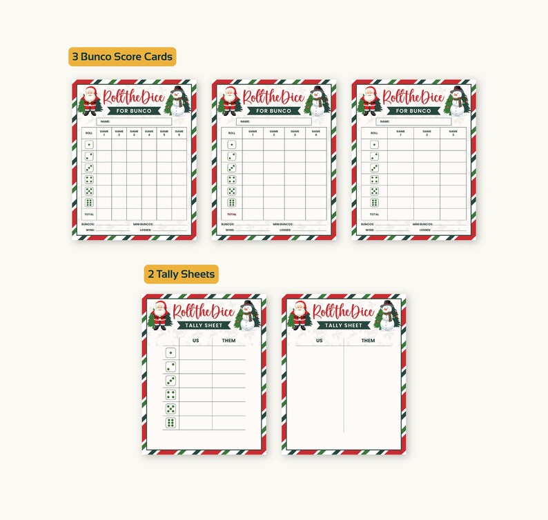 Christmas Gnome Bunco Game Score Tally Sheets Cards Instructions ...