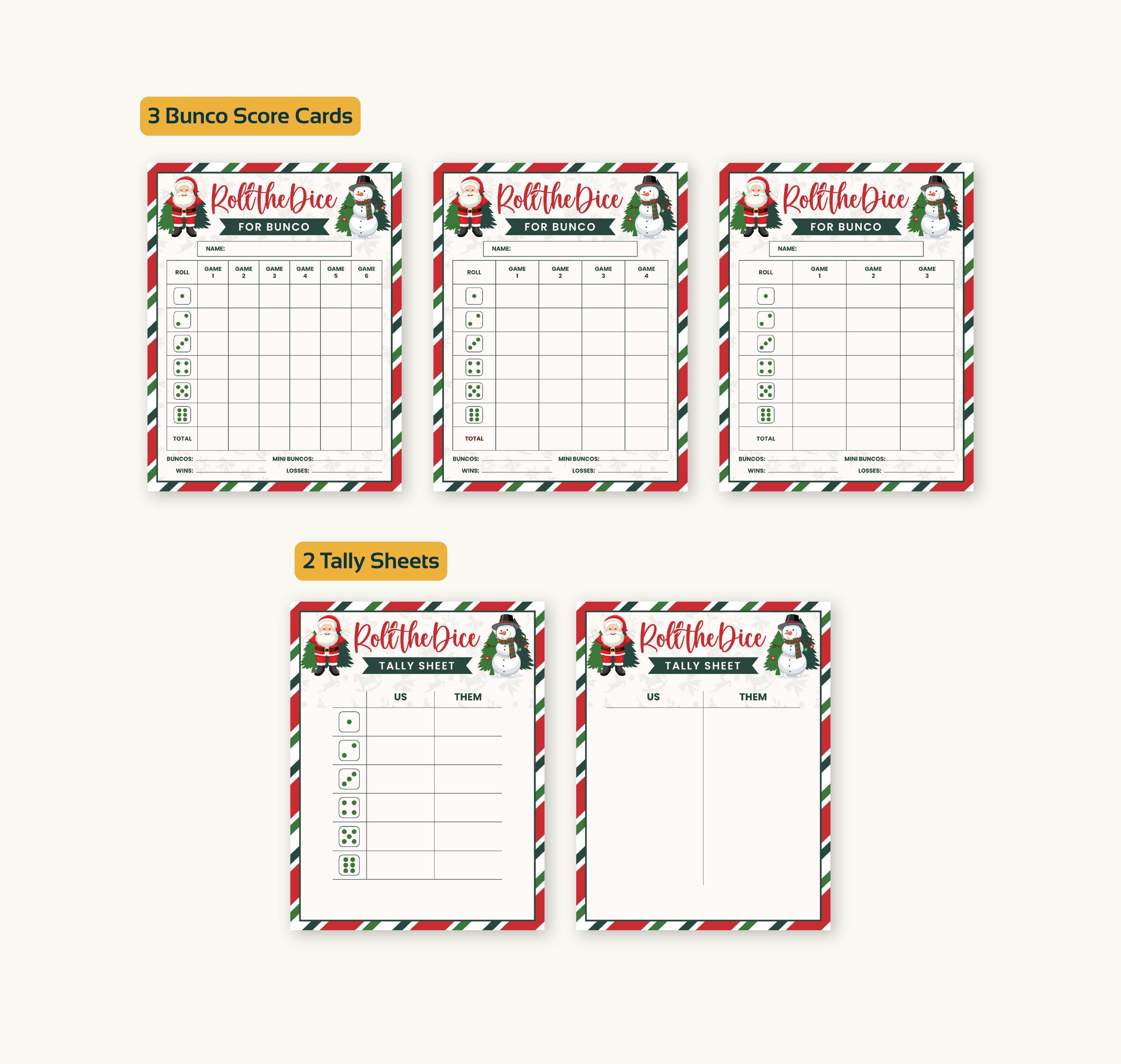 Christmas Gnome Bunco Game Score Tally Sheets Cards Instructions ...