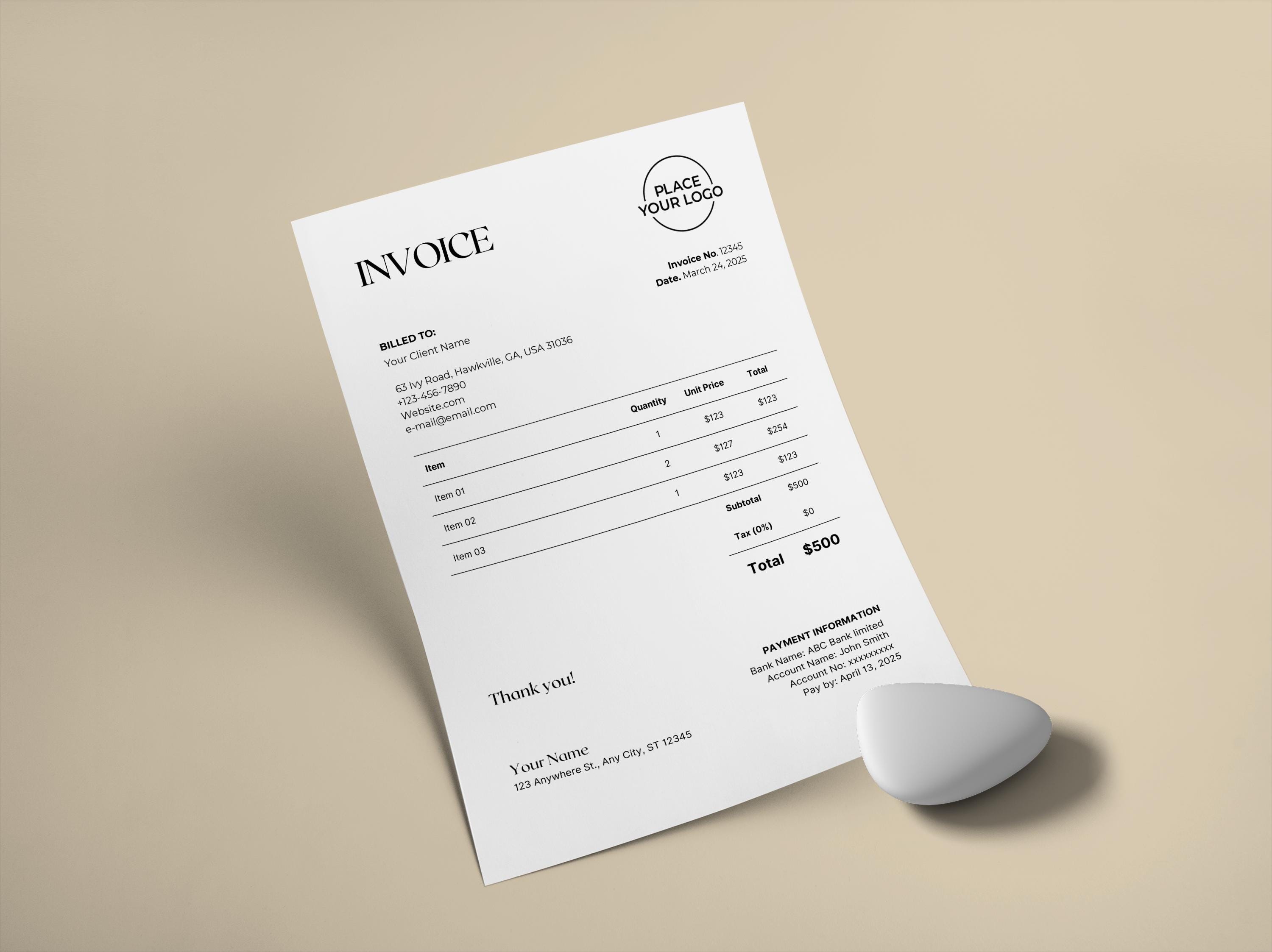 Invoice Template, Minimalist Business Invoice, Editable Client Invoice ...