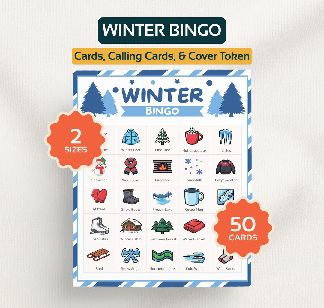 Winter Bingo Game, Kids Winter Activity, Snow Day Family Party Game ...
