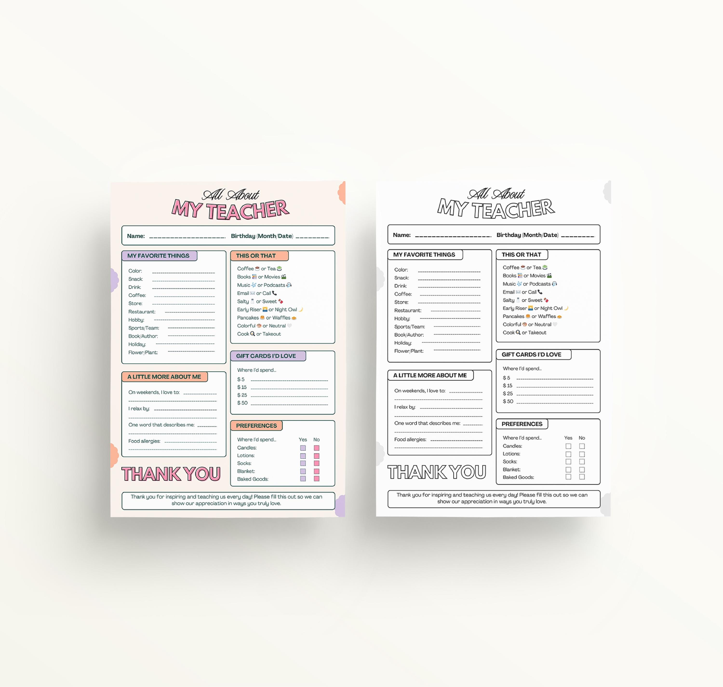 Teacher Favorite Things Getting to Know My Teacher All About My Teacher ...