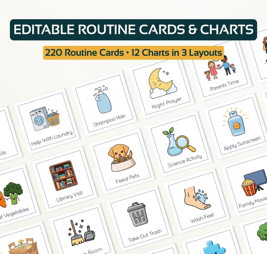 Editable Daily Routine Cards Visual Schedule for Kids Chore Chart for ...
