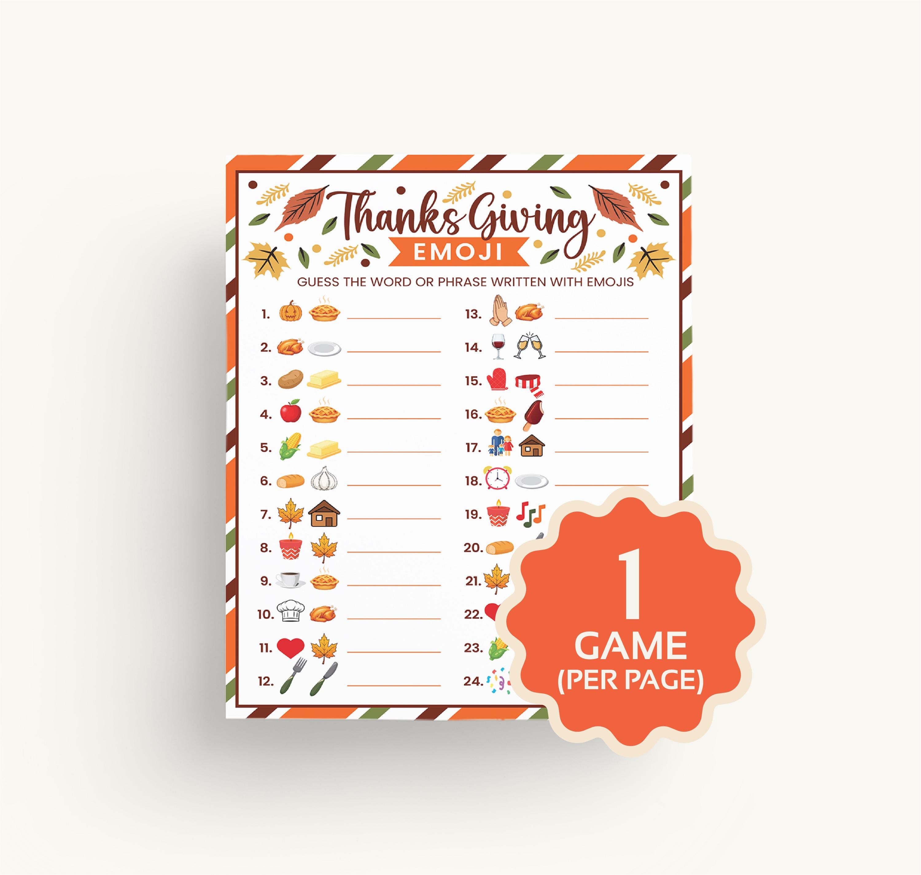 Printable Thanksgiving Activity Emoji Game for Kids and Adults Fall ...