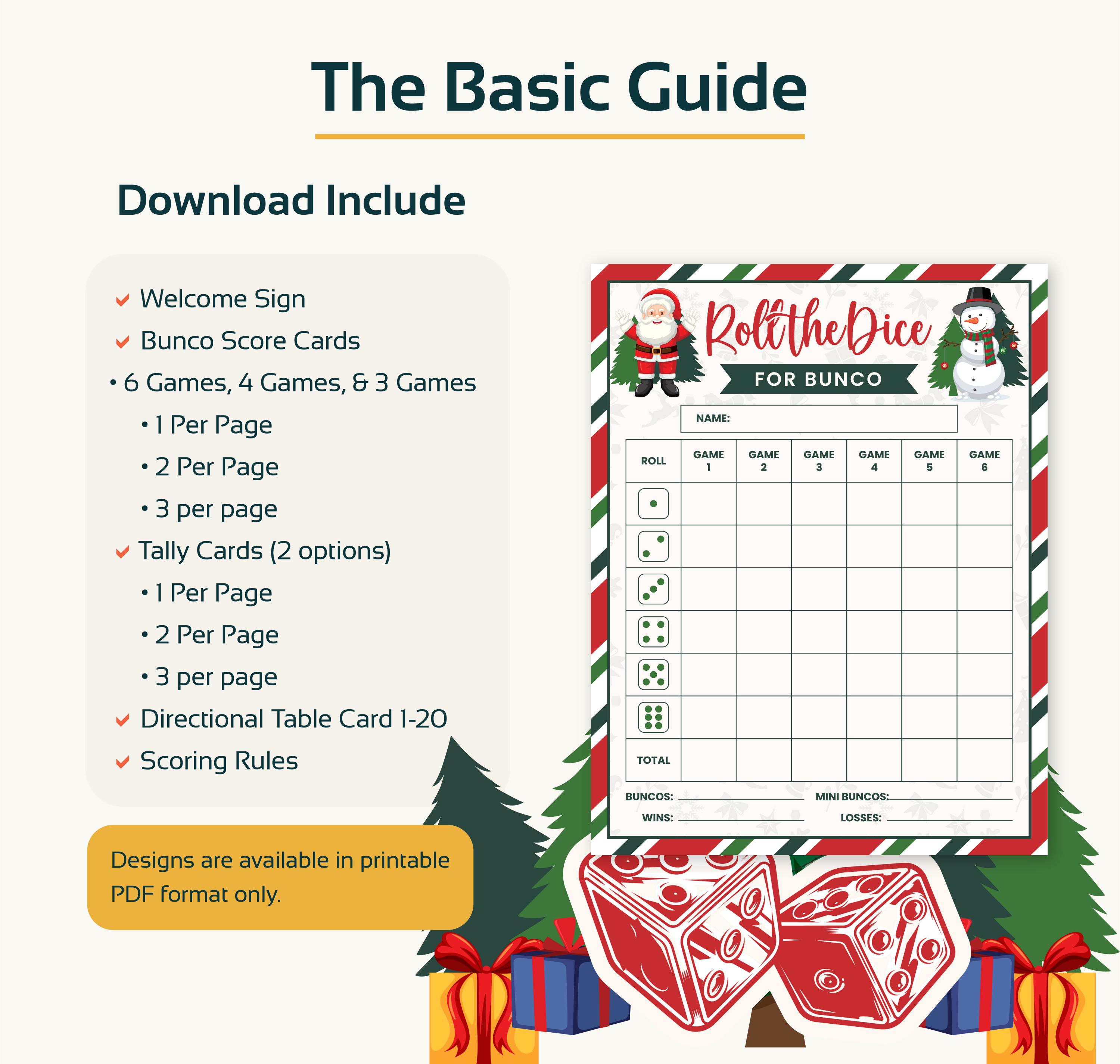 Christmas Gnome Bunco Game Score Tally Sheets Cards Instructions ...