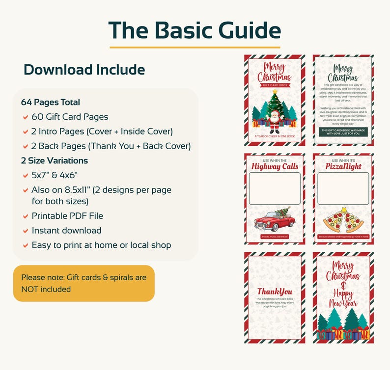 Printable Christmas Gift Card Book Holder, College Care Package (PDF ...