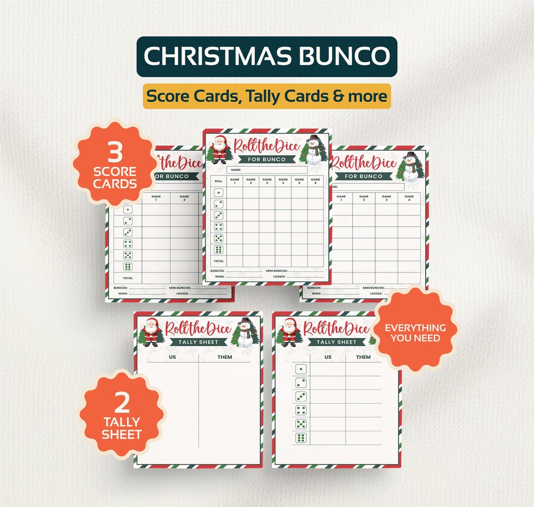 Christmas Gnome Bunco Game Score Tally Sheets Cards Instructions ...