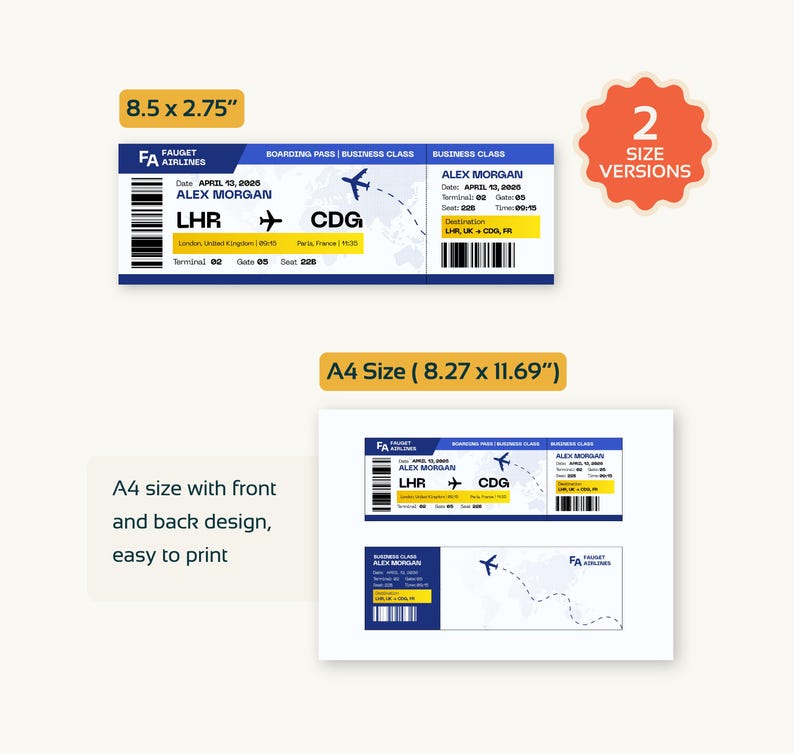 Editable Boarding Pass Gift Ticket Printable Surprise Airline Plane ...